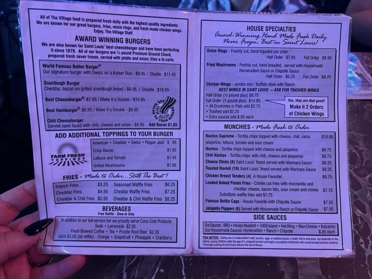 Village Bar Menu (update March 2026)